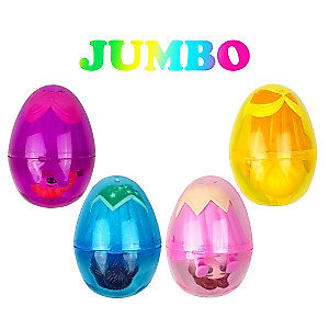 QINGQIU 4 Pack Jumbo Princess Deformation Prefilled Easter Eggs with Toys Inside for Kids Girls Boys Easter Gifts Easter Basket Stuffers Fillers