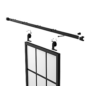 BARNSMITH 36in x 84in Frosted Glass Barn Door with 6.6FT Top Mounted Hardware kit Soft Close Mechanism DIY 15 Lites Tempered Modern Aluminum Sliding Glass Door Slab Disassembled Easy Installation