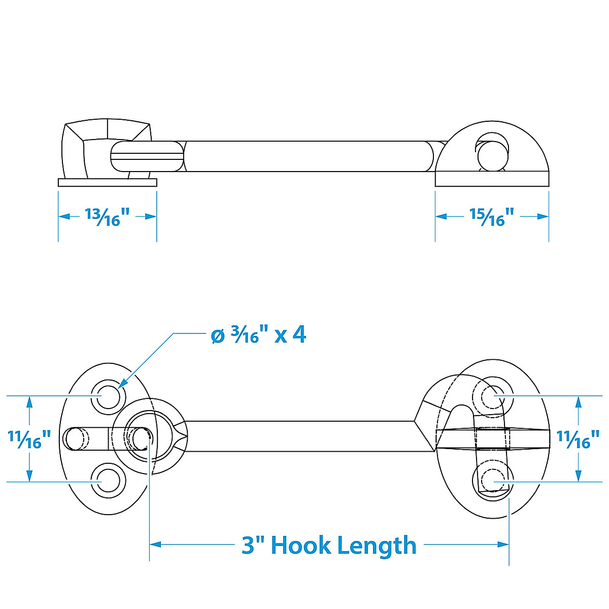 Seachoice Chrome-Plated Cast Brass 3 in. Marine Cabin Door Hook w/ #6 Fastener