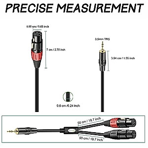 JOMLEY Dual XLR Female to 3.5mm Y-Splitter Cable, Unbalanced XLR Female to 1/8 Inch Mini Jack TRS Stereo Aux Interconnect Audio Mic Breakout Patch Cord - 2 Meter