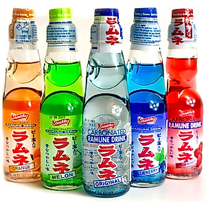 Ramune Japanese Soda Variety Pack - Shirakiku Multiple Flavors - Japanese Drink Gift Box (5 Count)