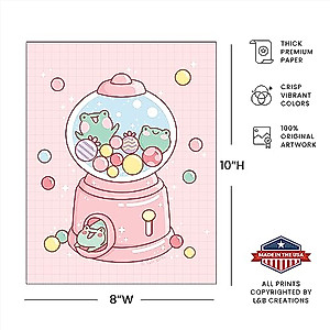 L&B CREATIONS Kawaii Room Decor Frog Art Drawings - Set of 6 Pink Kawaii Posters, Cute Japanese Aesthetic Anime Wall Art Prints for Girls Bedroom (Unframed 8x10)