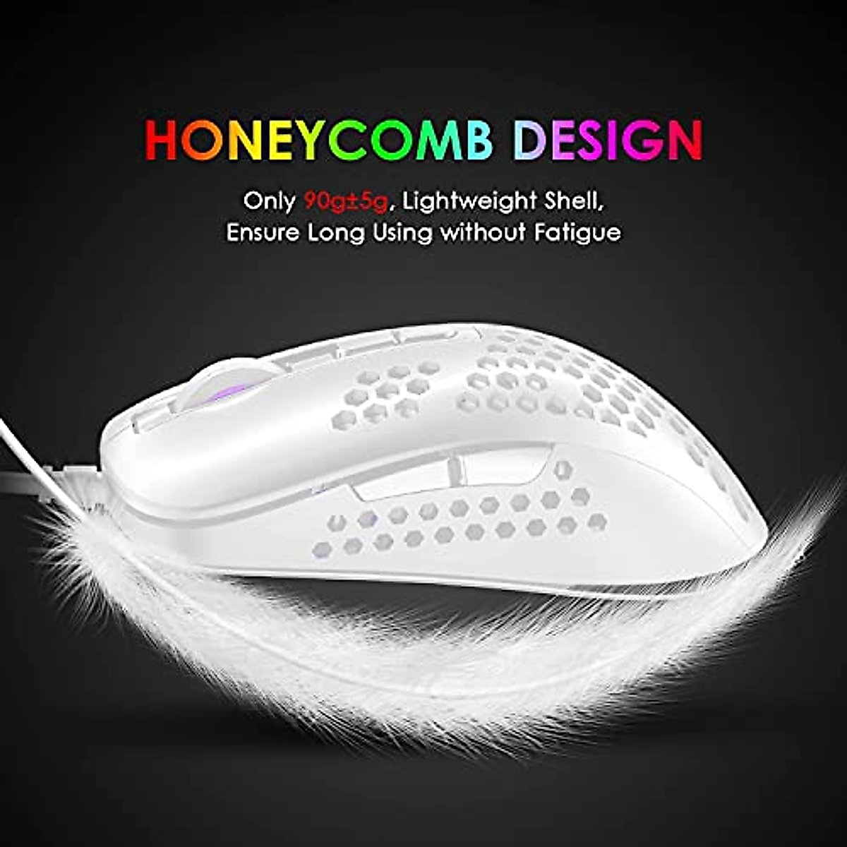 60% Gaming Keyboard and Mouse,Rainbow LED Backlit Gaming Keyboard with Wired Mini Portable Ergonomic 2400 DPI Ultralight Gaming Honeycomb Shell Mouse,Mouse Pad for Windows PC Gamers(White)
