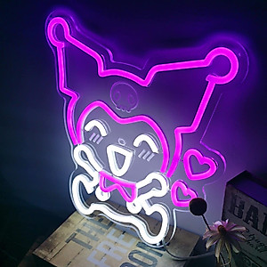 Japanese Anime Neon Light Kuromi Neon Sign, 3D Art LED Sign Kuromi Heart Kawaii LED Light, Purple Kuromi Wall Light Bedroom Game Room Decor, Cartoon Anime Night Lamp Gift for Kids - 13"