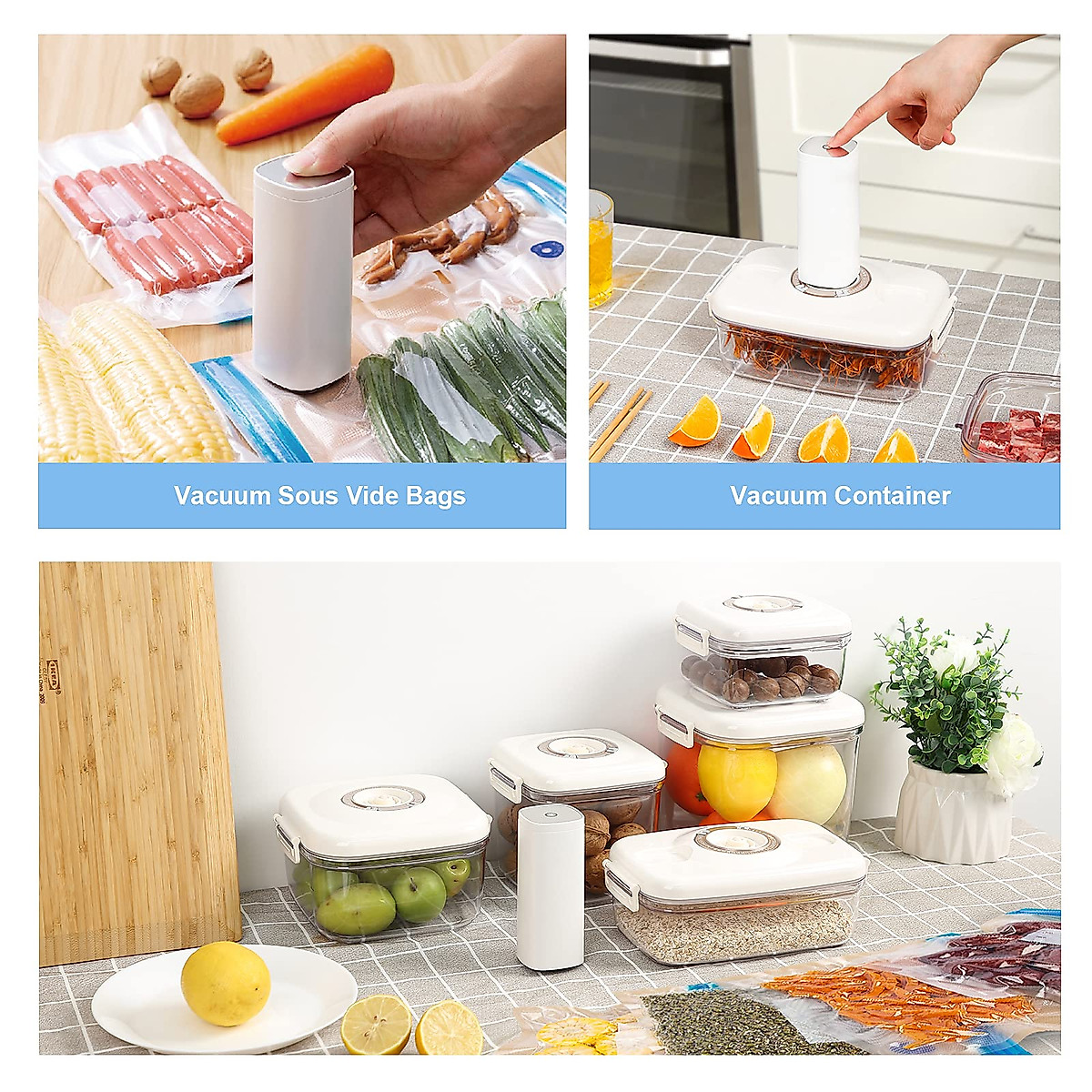 Domsanistor Handheld Vacuum Sealer Machine, Automatic Food Vacuum Pump, Sous Vide Vacuum Sealer Portable Vacuum Sealer Machine for Vacuum Food, Furits Storage and Preservation (Battery not Included)