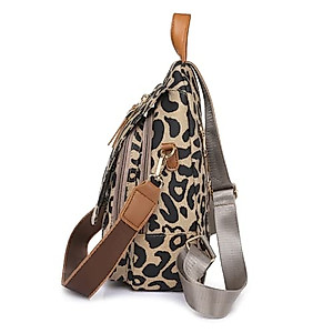 Tekzitfuir Women's Leopard Backpack Water Resistant Travel Bag Student Anti-theft Daypack Teen Girls Satchel Bag Daypack (2 zipper)