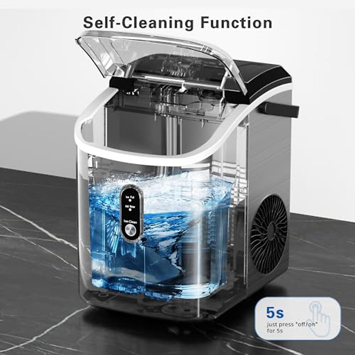 ZAFRO Nugget Ice Maker Countertop with Handle, Stainless Steel, 35Lbs/24Hrs,7 Mins Ice Making, Pellet Ice Maker with Ice Basket/Ice Scoop for Home/Bar/Party/Office