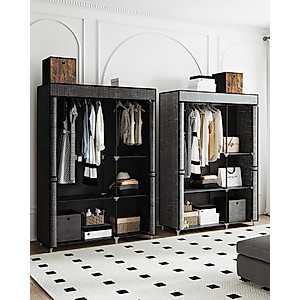 Hzuaneri 47.6-inch Closet Wardrobe, Portable Closet for Bedroom, 2 Clothes Rail with Non-Woven Fabric Cover, Clothes Storage Organizer, 5 Compartments, Black WO0503BC