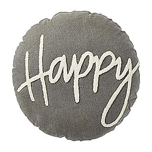 Mud Pie Happy Round Pillow, 1 Count (Pack of 1), Gray