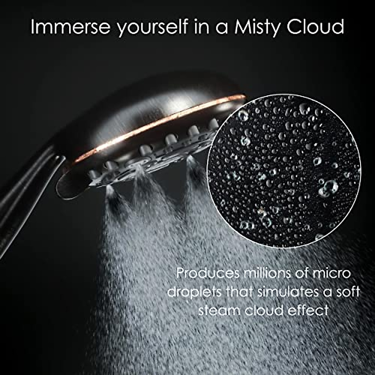 Aquarius Mist Handheld Oil Rubbed Bronze Shower Heads with Handheld Spray and Hose (Extra Long) Spa Grade High Pressure Showerhead wand With 6 Spray Settings – Adjustable Mount Holder & Teflon Tape