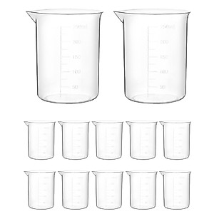 QWORK Plastic Beakers, 250ml, 12 Pieces, Polypropylene, Raised Graduations, Tapered Spout