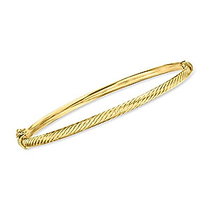 RS Pure by Ross-Simons Italian 14kt Yellow Gold Linear-Pattern Bangle Bracelet. 8 inches