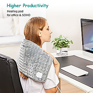 XL Electric Heating Pad for Back Pain Relief with Auto Shut Off in 90 min, 3 Heat Level Settings, 100% Soft Comfortable Polyester XL Extra Large King Size 12" x 24"