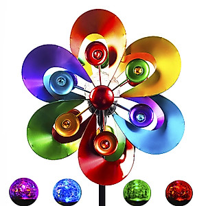 Foooqu Wind Spinner 15 inch Dia 64 inch Peacock Wind Outdoor Metal Garden Lawn Yard Patio Decoration Weather Vane for Garden