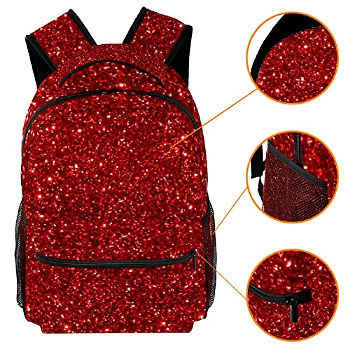 GYDGS Red Glitter Sequins Pattern Large Backpack for Boys Girls SchoolBag with Multiple Pockets Canvas 29.4x20x40cm/11.5x8x16 in