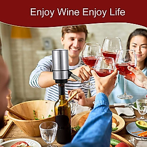 Wine Aerator Electric Wine Aerator and Decanter,One Touch Smart Wine Decanter with Storage Base and Retractable Tube,Ideal Gift for Wine Lovers(Stainless Steel - Battery Operated)