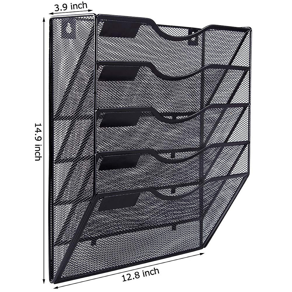 EASEPRES 5 Pockets Mesh Wall File Holder Organizer Office Hanging Magazine Rack, Black