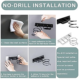 Hair Dryer Holder Wall Mount(No Drilling),Hair Dryer Organizer,Curling Iron Holder,Easy to Install,Space Saving,Bedroom and Bathroom Hair Tool Organizer for Hair Dryer,Curling Iron(Silver)