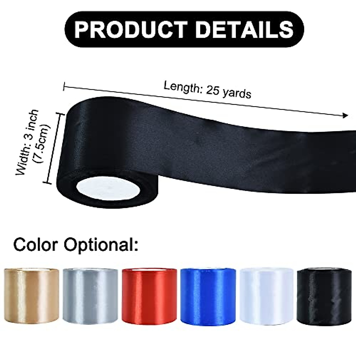 TONIFUL Black Satin Ribbon 3 Inch X 25yds Solid Silk Ribbons for Gift Wrapping, Craft, Floral Bouquets, Valentine's Day Christmas Gift Wrapping, Party Wedding Decoration