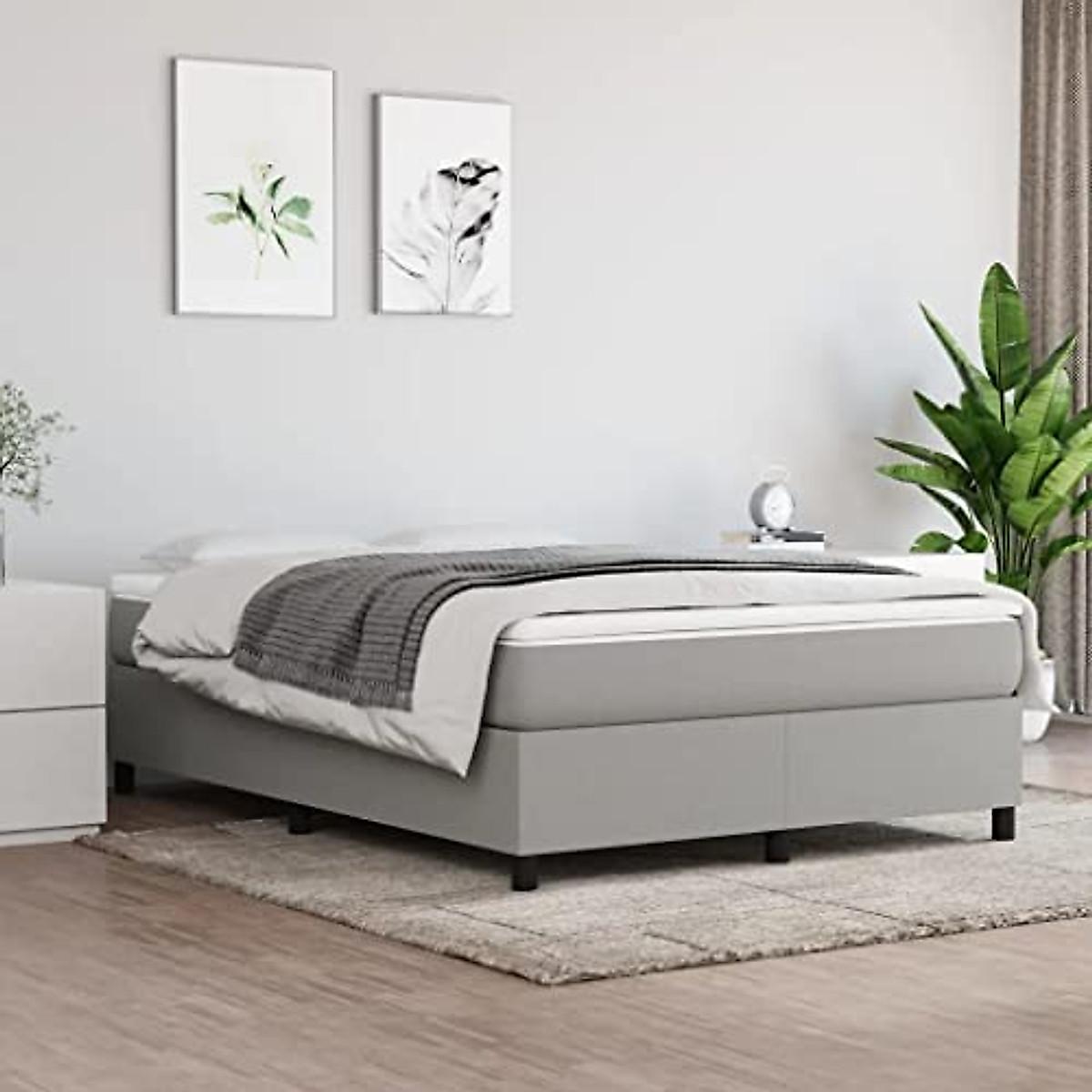 vidaXL Box Spring Bed Frame Home Indoor Bedroom Bed Accessory Wooden Upholstered Double Bed Base Furniture Light Gray 59.8"x79.9" Queen Fabric