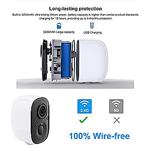 Security Camera Wireless Outdoor, 1080P HD Wireless Rechargeable Battery Powered WiFi Home Surveillance Camera with AI PIR, Waterproof, Night Vision, Motion Detection, 2-Way Audio and SD/Cloud Storage