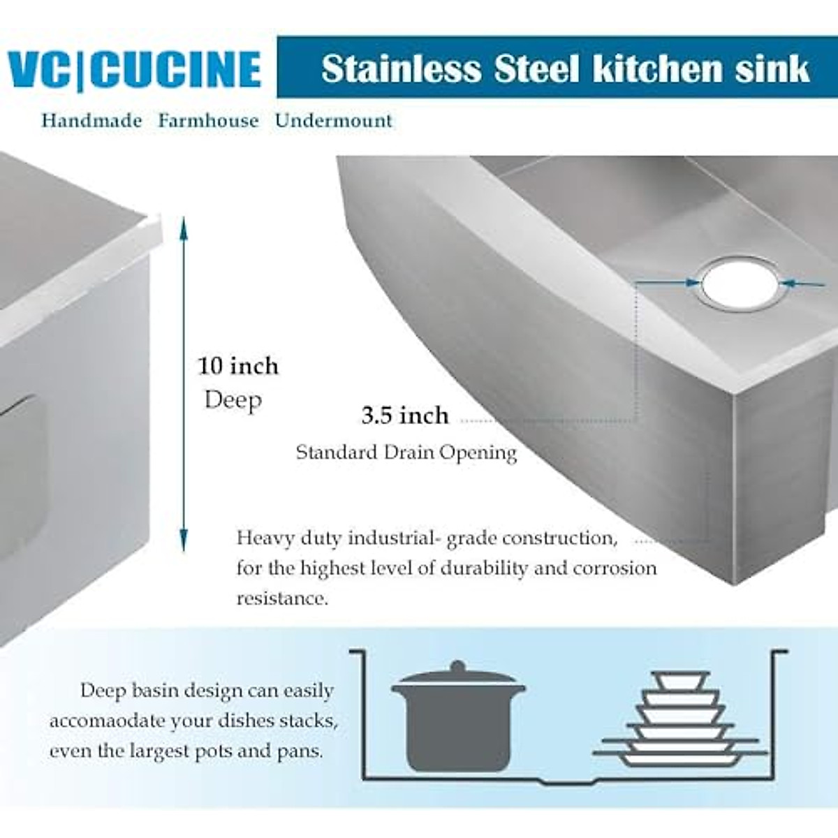 VCCUCINE Farmhouse Sink, 30 Inch Stainless Steel Farmhouse Kitchen Sink, Undermount Drop in Single Bowl Basin Apron Sink, Brushed Nickel Farm Sink With Dish And Drain Assembly