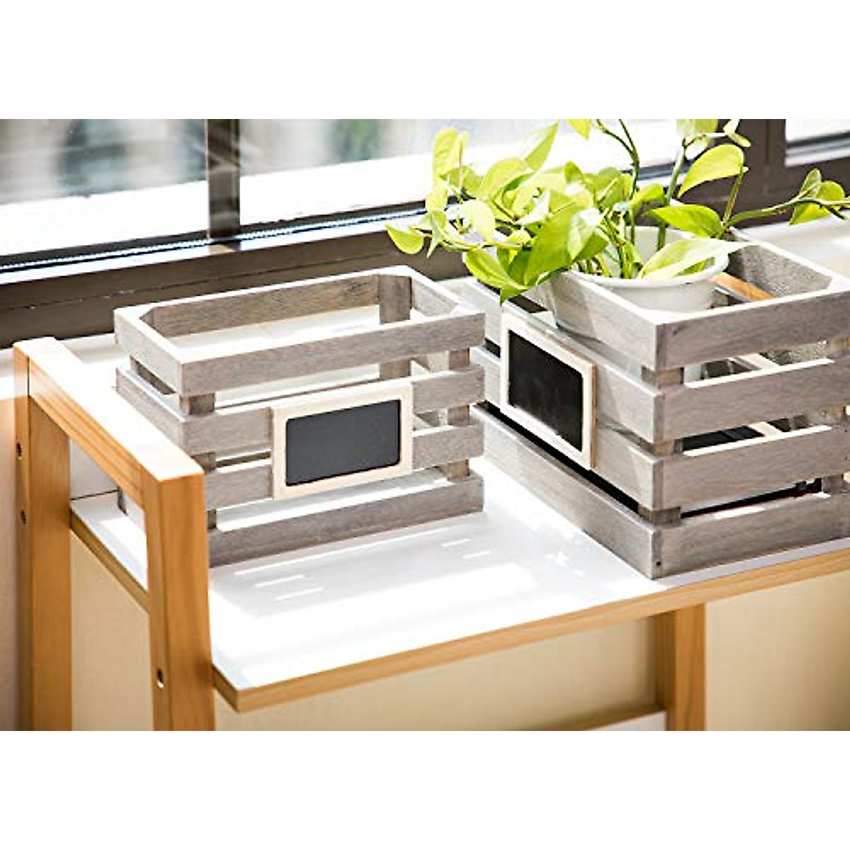 Home Zone Living Wood Storage Crate for Organization and Storage, Chalkboard, 3 Pack, Brown