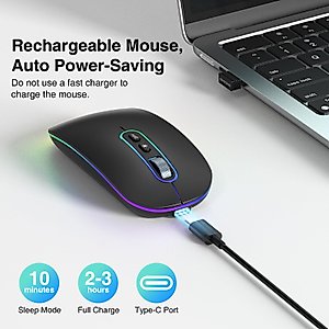 cimetech M01 Wireless Bluetooth Dual Mode Mouse, [1 Mouse for 2 Devices] [Ultra-Low Decibel Click], Rechargeable Ultra Slim LED Sleek Mouse, Plug and Play for iPad Mac Laptop Tablet PC Window - Black