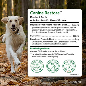 Ultimate Pet Nutrition Canine Restore, Prebiotic, Probiotic, Postbiotic, Digestive Health, Immunity Support, Vet Formulated, Powder, Food Topper