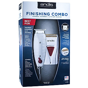 Andis Professional Finishing Combo, T-Outliner Beard/Hair Trimmer with T-Blade, Gray, Model GTO - Cordless Mens Lithium Battery Titanium Foil Shaver (17195) - Bundled with BeauWis Brush