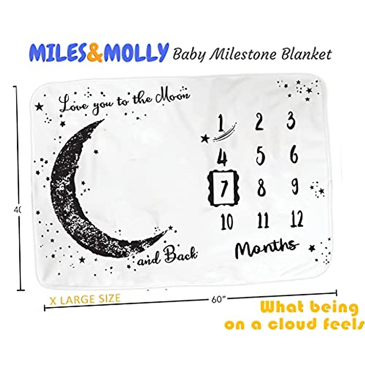 Miles&Molly Baby Monthly Milestone Blanket Boy, Girl |New Baby Boy Gift, Nursery Decor Baby Shower | Newborn Baby Month Blanket | Baby Growth Chart, 60x40