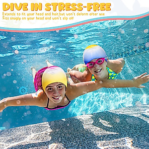 Swim Cap, 2 Pack Durable Silicone Swimming Caps for Kids Girls Boys Youths (Age 4-25), Waterproof Kids Swim Caps, Comfortable Fit for Long Hair and Short Hair Adults Youth Universal Swimming Caps