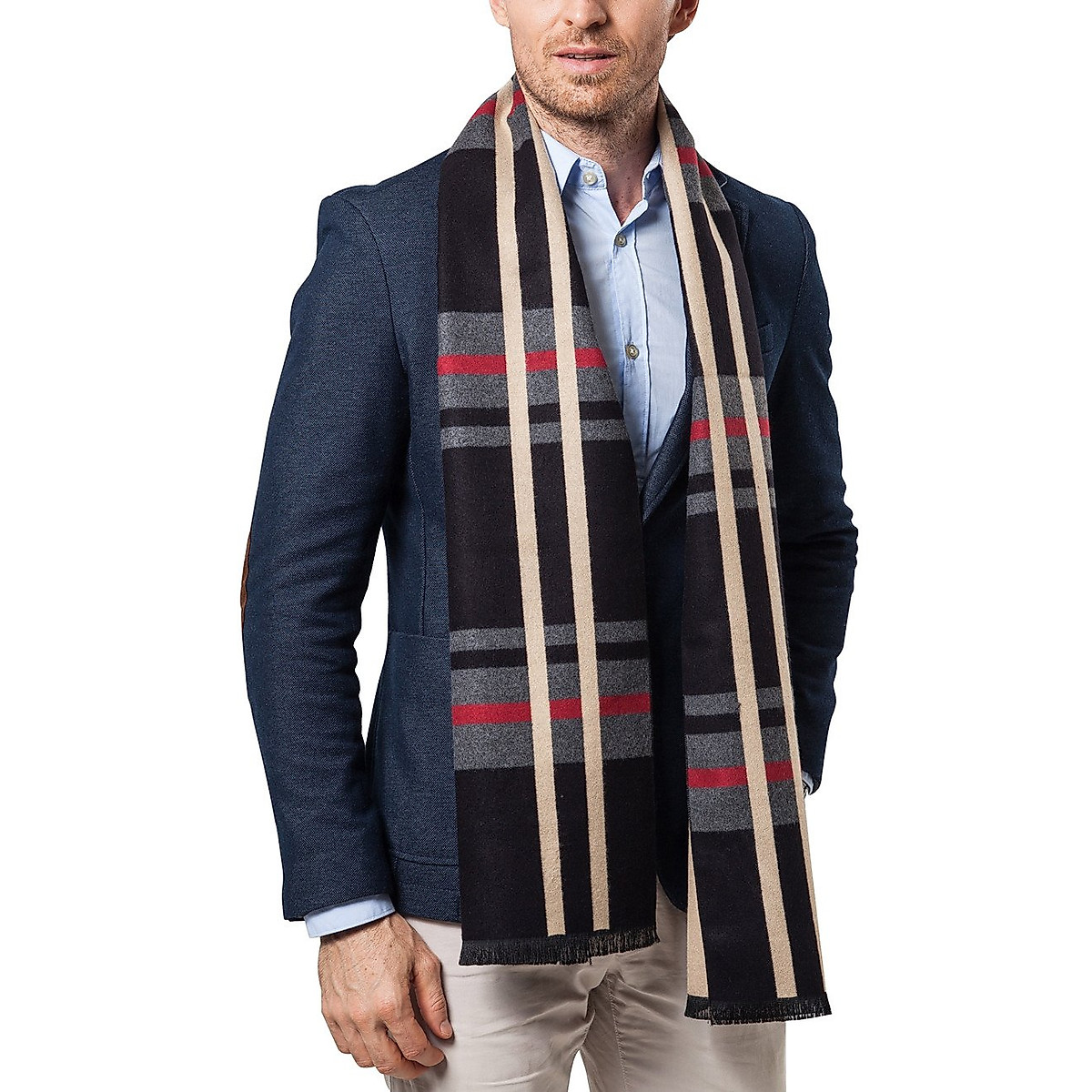 Shubb Men's Scarves, Men Cashmere Feel Scarf, Classic Checked Winter Scarves for Men, Black Check