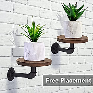 KeaJuidy Wall Mounted Floating Shelves Round Display Rack with Metal Industrial Pipe Brackets, 5.9 inch Industrial Pipe Shelving for Bedroom, Bathroom, Living Room, Kitchen, Set of 2