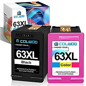 COLWOD High-Yield Remanufactured 63XL Ink Cartridge Replacement for HP 63 63 XL use with HP OfficeJet 3830 4650 5255 5258 Envy 4520 4512 DeskJet 1112 1110 3630 3632 3634 Printer (1 Black 1 Tri-Color)