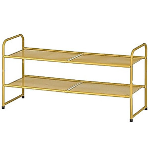 SUFAUY 2-Tier Shoe Rack, Stackable Shoe Shelf Storage Organizer for Entryway Closet, Metal Mesh, Gold