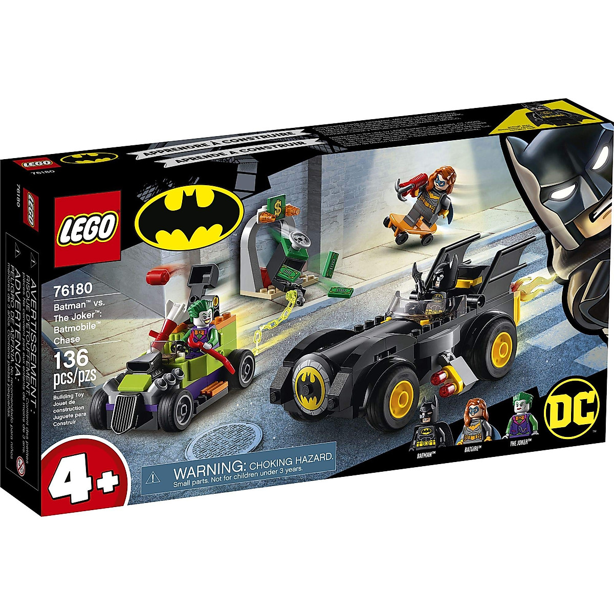 LEGO DC Batman: Batman vs. The Joker: Batmobile Chase Building Toy; Includes Batman, Batgirl and The Joker Minifigures Plus Buildable Batmobile and Hot Rod, New 2021 (136 Pieces), Multi Color