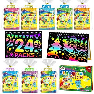 ZMLM Rainbow Scratch Party Favors Kids: Birthday Gifts Toy Bulk Scratch Art Notebook 24 Pack Scratch Paper Birthday Party Favor Girls Boys Art Craft Kit Scratch Pads Classroom Prizes