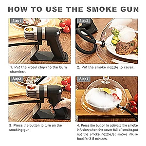 KENKUO Food Smoking Gun, Portable Handheld Indoor-Outdoor Smoke Infuser Cold Smoke Generator Tool for Meat, Drinks, BBQ, Cheese, (Black), 125x55x125mm, G01K