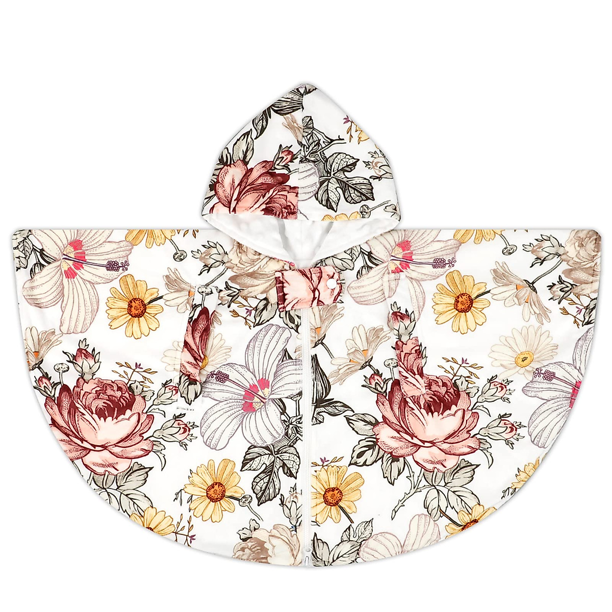 Floral Baby Car Seat Canopy Soft Minky Plush Dotted Backing Baby Car Seat Cover Girls,Floral Baby Poncho for Girls, Toddler Minky Wear Hooded Warm Winter Outerwear Capes Poncho Coat With Zipper