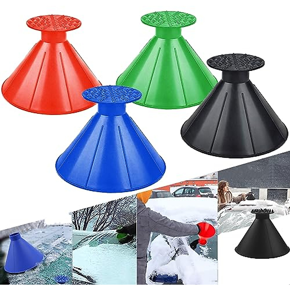 Car Ice Scrapers,Snow Scraper,Magical Ice Scrapers for Car Windshield,4 Pcs Portable Multifunctional Snow Remover Wiper,Upgrade 2-in-1 Refueling and Deicing Removal,Universal for Bus, Truck, SUV