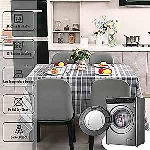 QUILTINA Waterproof Table Cloth for Kitchen Dining, Rustic Tablecloth of Recycled Cotton, Simple Style Large 60"x84" Rectangle Handcrafted Tablecloth is Anti-Fading, Wrinkle Free & Washable, Grey Grid