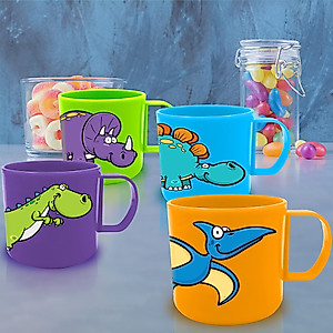 ArtCreativity Dinosaur Mugs for Kids, Set of 4, 3-Inch Plastic Cups in Assorted Colors & Designs, Ideal for Dinosaur Party Favors, Gifts,Photo Booth Props, Table Decorations for Themed Parties