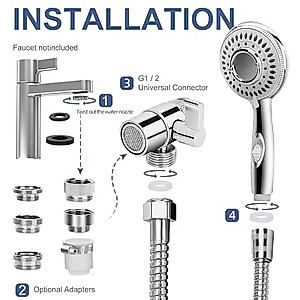 Shower Head Sink-Faucet Bathtub, Hose Sprayer Attachment with 5 Adapters, 79" Hose for Hair Washing, Pet Dog Rinse & Baby Bath, ON/OFF Extension for Tub Faucet, Utility Sink, Laundryroom, Garden