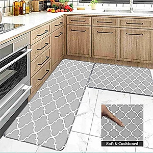 2 PCS Kitchen Mats Cushioned - Kitchen Rugs Comfort Standing Desk Mat & Rugs - Heavy Duty PVC Ergonomic Rug for Kitchen, Floor Home, Office - Gray