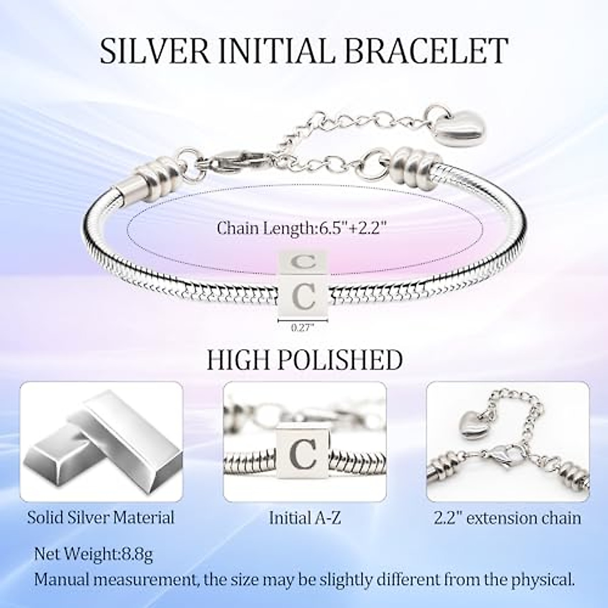 TAGOMEI Initial Bracelet for Women Teens, Stainless Steel Silver Dainty Letter Bracelets, Personalized Initial Charm Alphabet Jewelry Gifts