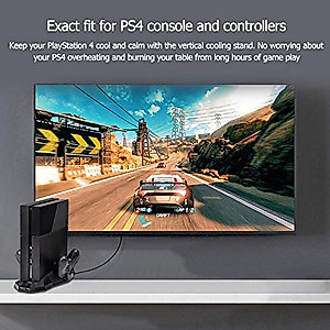 Vertical Stand Holder for PS4 Game Console with Dual Cooling Fan Dual USB Controller Charging Ports