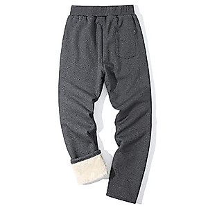 Flygo Men's Winter Warm Active Fleece Joggers Pants Athletic Sherpa Lined Sweatpants(02 Dark Grey-M)