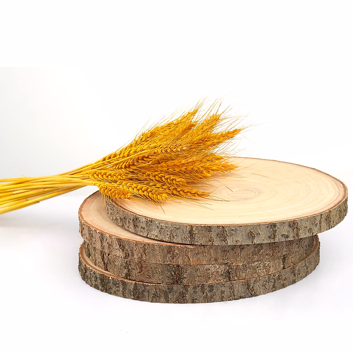 Joyavo Unfinished Wood Slices, 4 Pack 9-10 Inches Wood Rounds Rustic Cake Stand Large Wooden Circles for Christmas WeddingTable Centerpieces/Crafts/Painting/Wood Burning