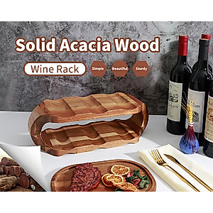 6-Bottles Wine Racks Countertop, 2-Tier 6-Slot Stackable Rustic Wooden Wine Cellar Racks, Solid Acacia Wood Wine Holder Storage Stand, Wine Bottles Display Shelf For Kitchen Tabletop Pantry Bars